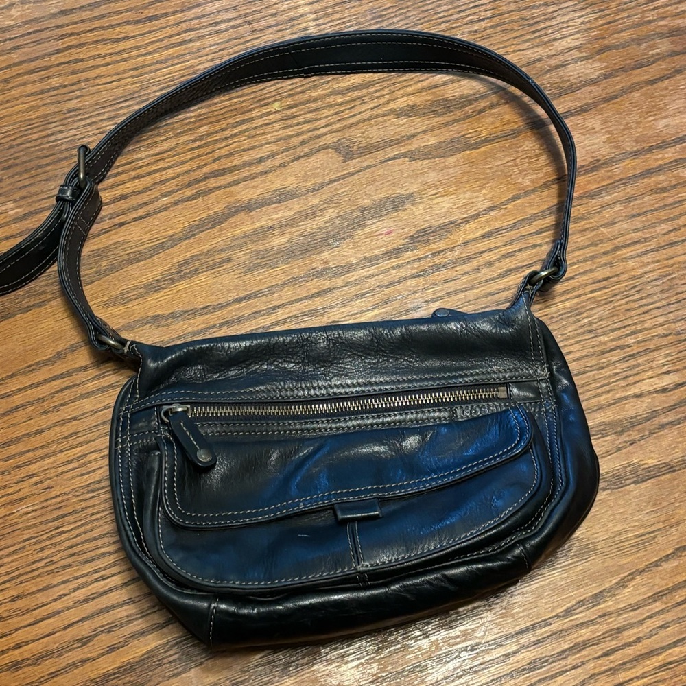 Vintage Fossil Soft Black Leather Hobo Shoulder Bag - Gem